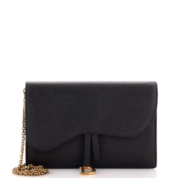 Dior | Bags | Christian Dior Saddle Chain Clutch Leather Black | Poshmark